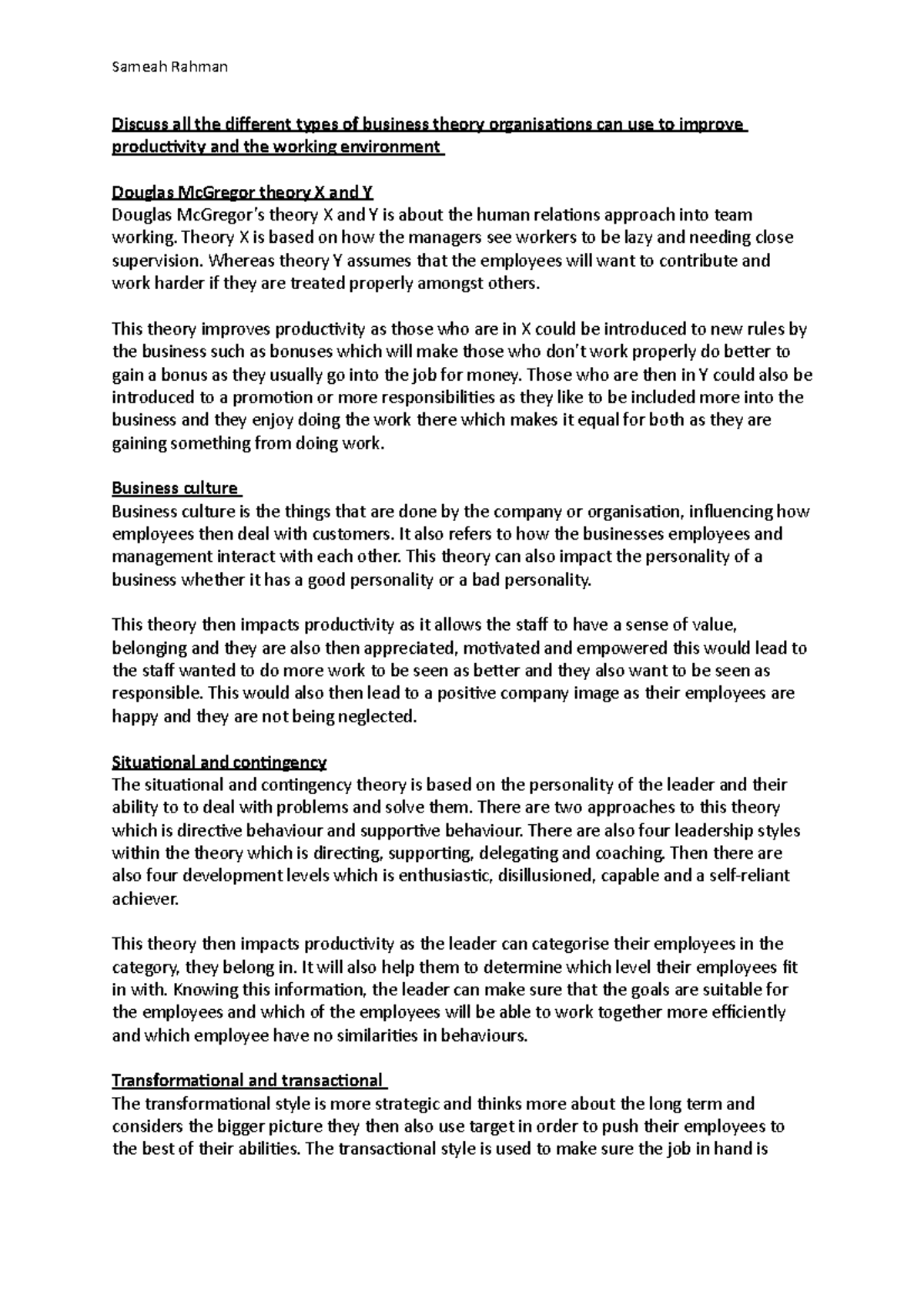 Theory essay - Sameah Rahman Discuss all the different types of ...