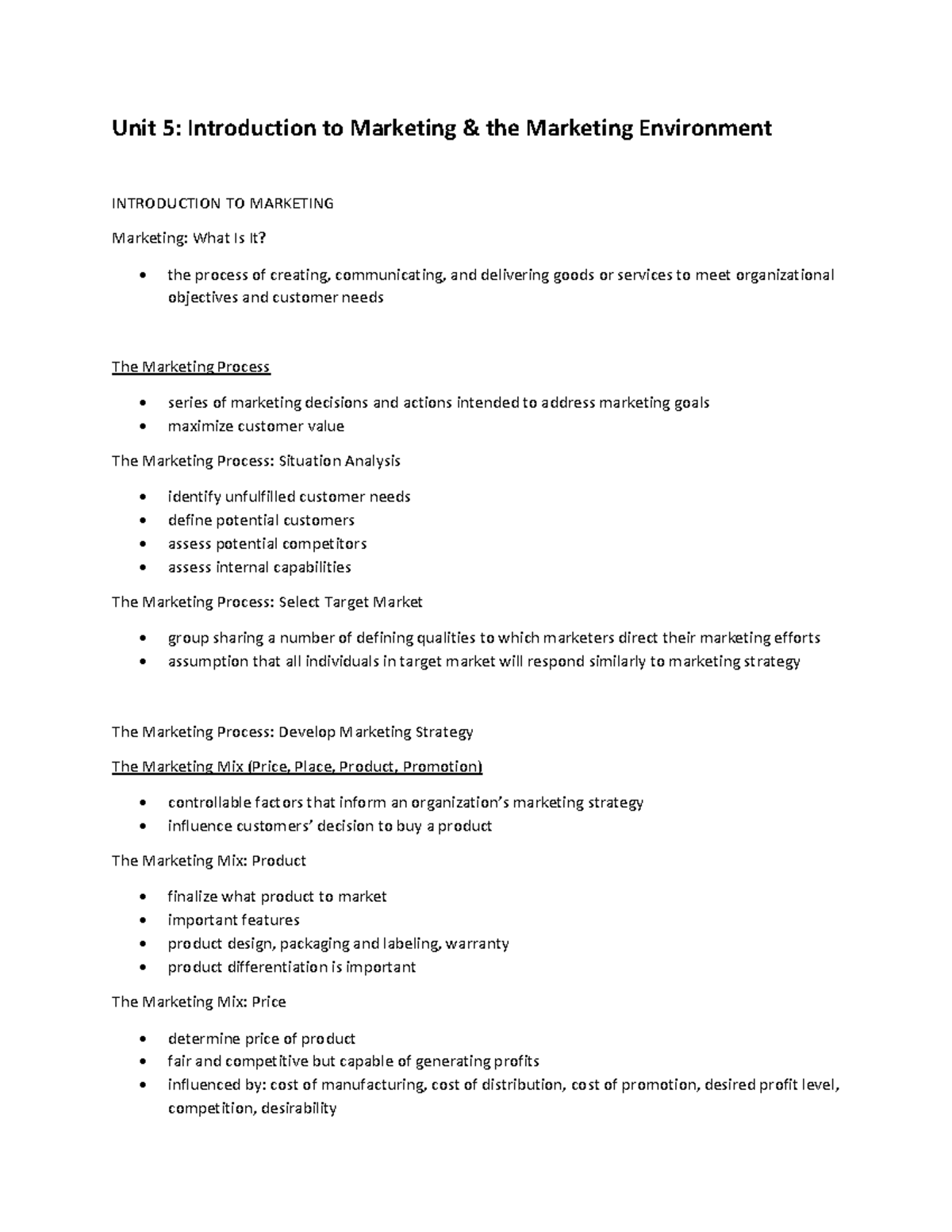 Unit 5 - Introduction to Marketing the Marketing Environment - Unit 5 ...