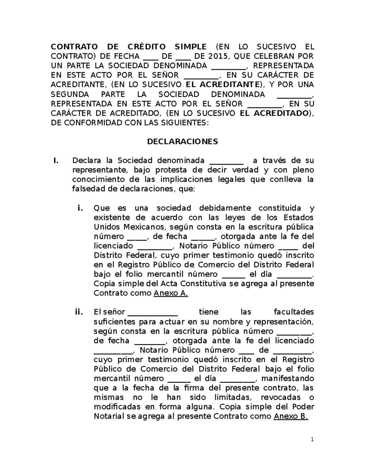 Contrato DE Crédito Simple PM PM - CONTRATO DE CRÉDITO SIMPLE (EN LO ...