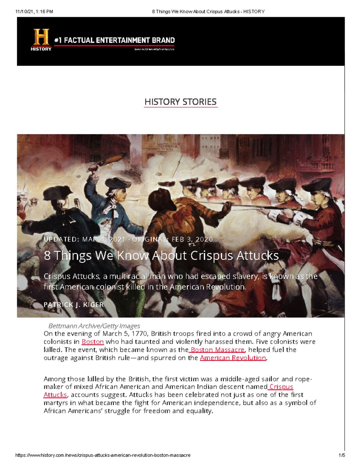 8 Things We Know About Crispus Attucks - History - On the evening of ...