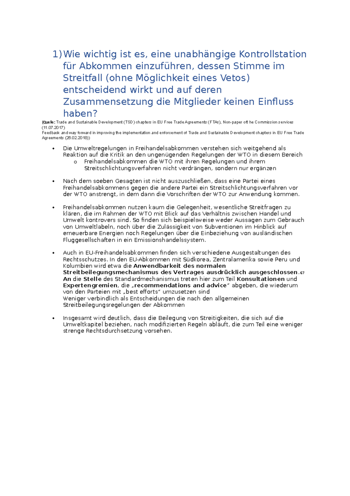 Diskussionsfragen - mitschrift - 1)Wie wichtig ist es, eine unabhängige ...