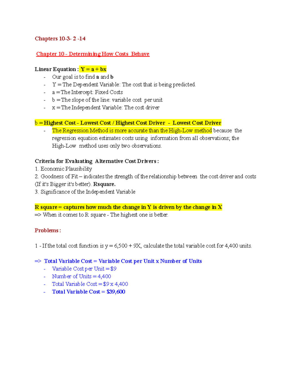 Cost ACCT Exam 2 - Lecture notes for exam 2 - Chapters 10-3- 2 ...