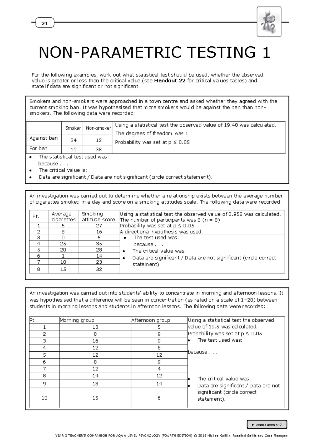 Parametric Versus Non Parametric Non Parametric Testing 1 For The
