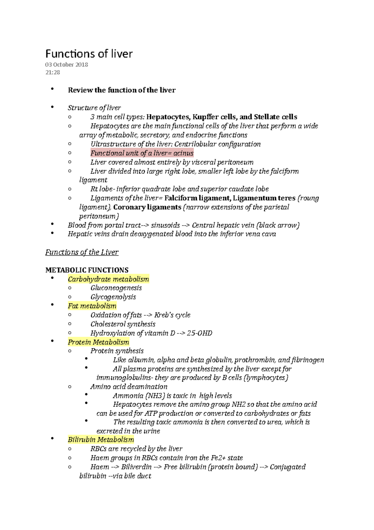 Liver medical sciences - Funcions of liver 03 October 2018 21: Review ...