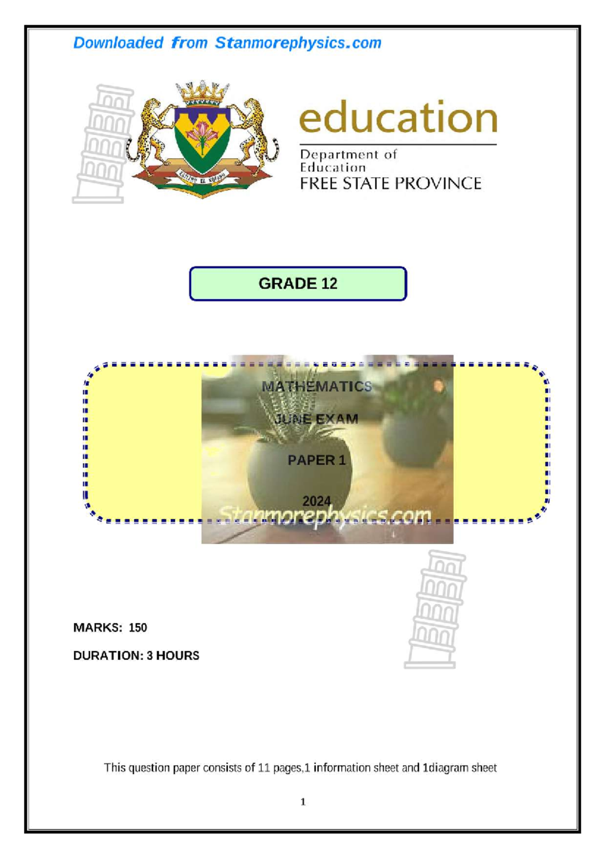 FS Maths Grade 12 June 2024 P1 and Memo - Studocu