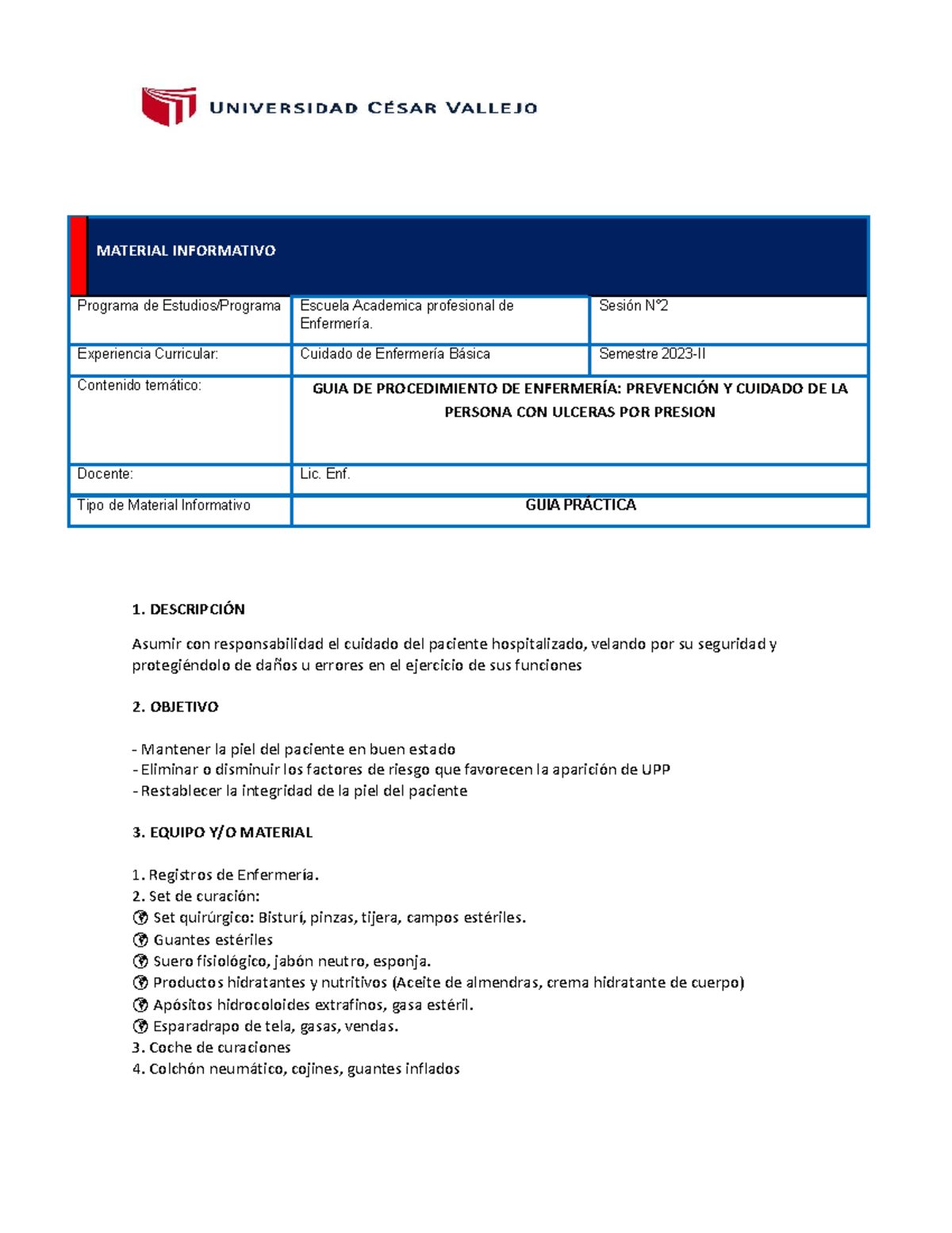 GUIA Curacion DE UPP Segun Estadio O Categoria - MATERIAL INFORMATIVO ...