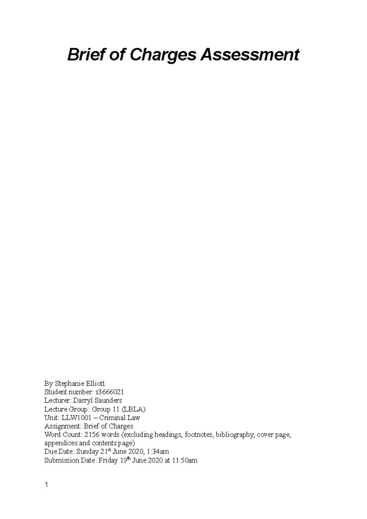 Brief of Charges Assessment - By making that threat to Ronnie, John ...