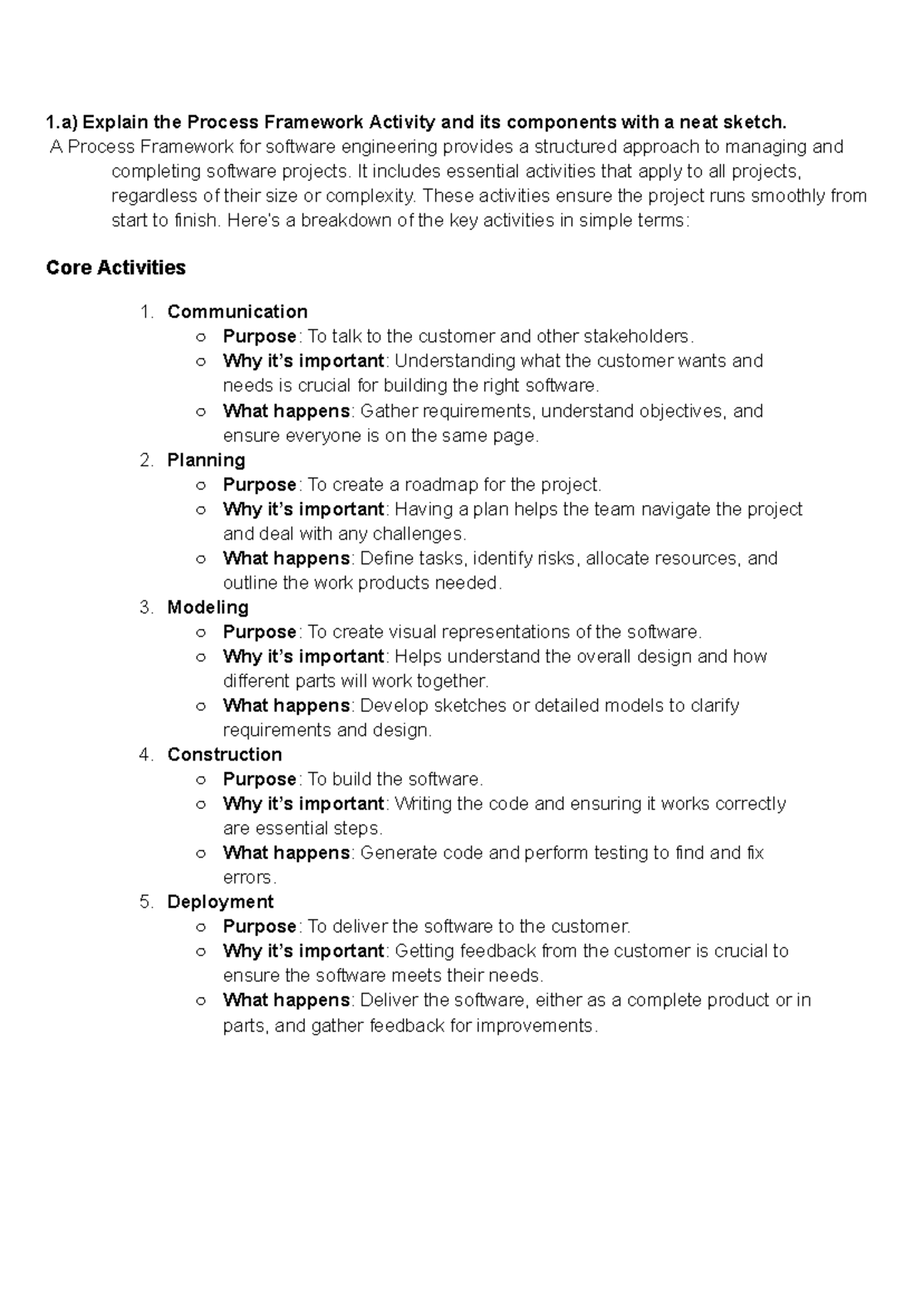 SE mod2 - software engineering - 1) Explain the Process Framework ...