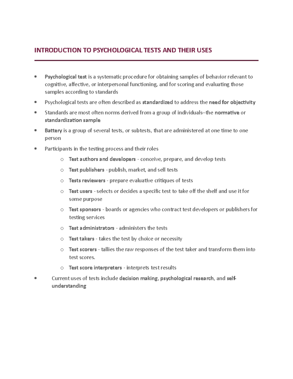 Psychological Assesment - Urbina - INTRODUCTION TO PSYCHOLOGICAL TESTS ...