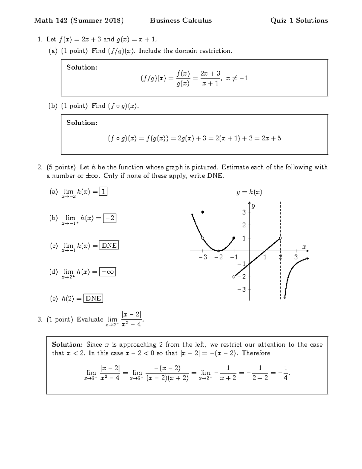 Home work solutions #1 - Math 142 (Summer 2018) Business Calculus Quiz ...