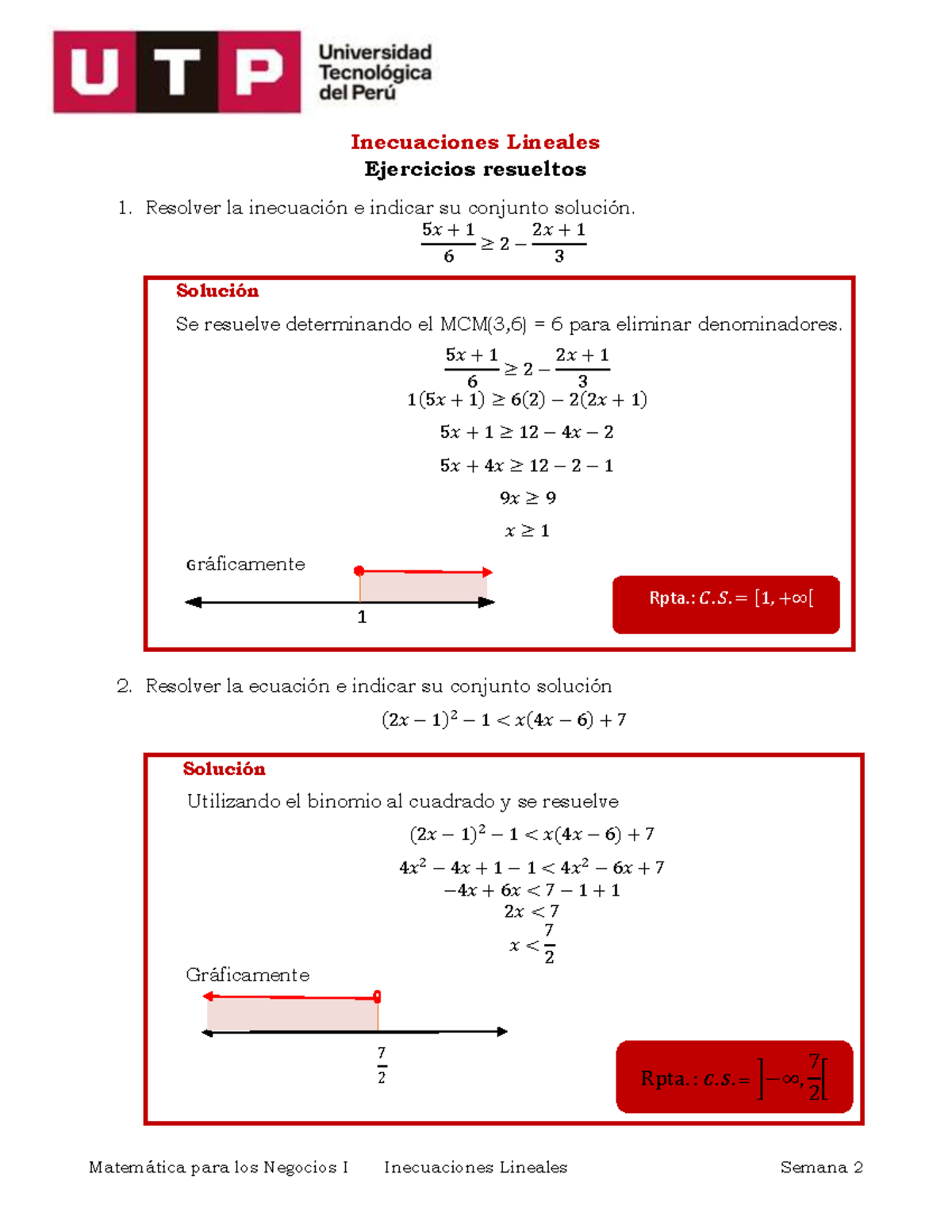 Ejercicios resueltos - Inecuaciones Lineales Ejercicios resueltos Resolver la inecuación e ...