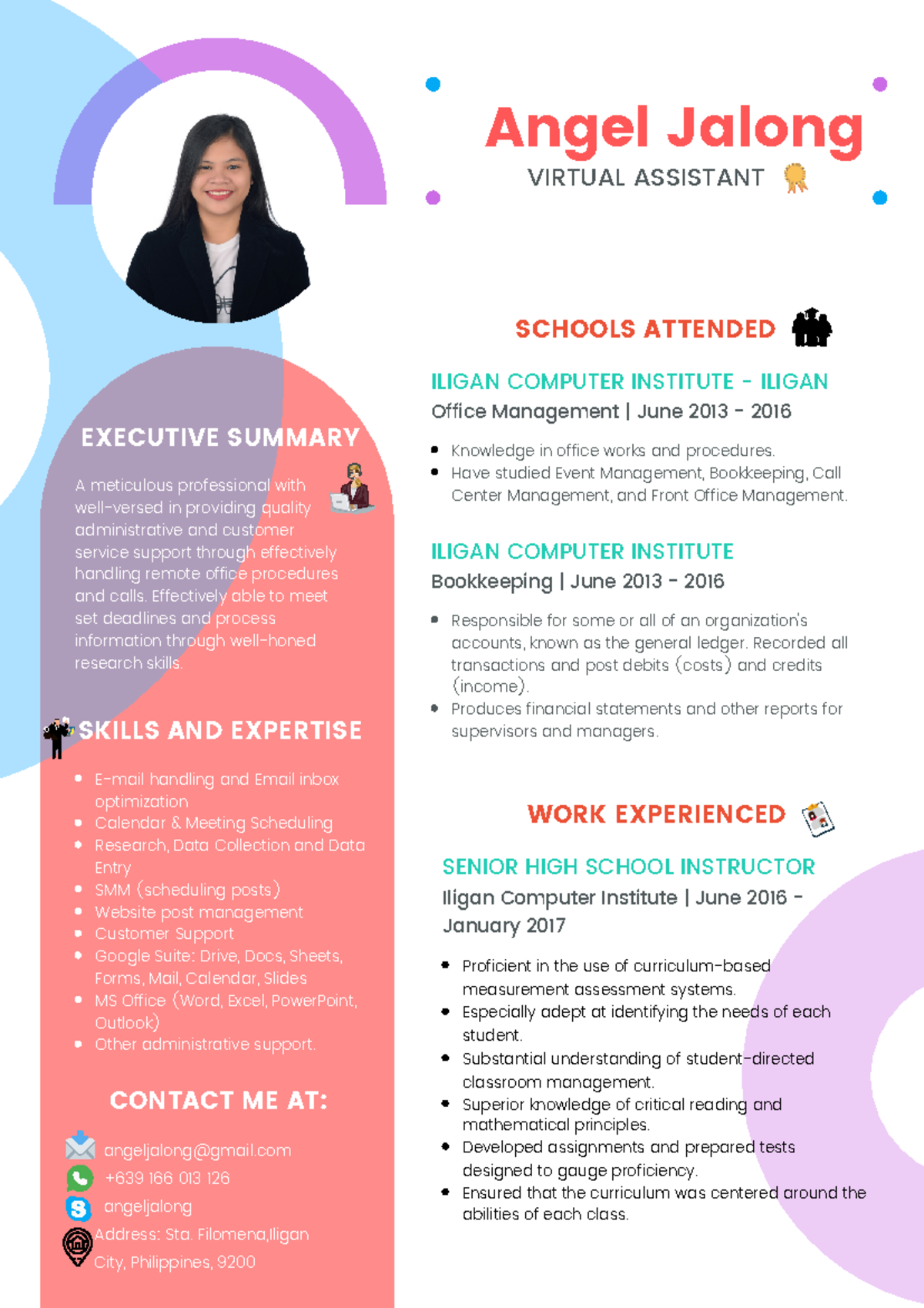 MAKE A COPY First Angel Jalong CV 1 - Angel Jalong VIRTUAL ASSISTANT ...