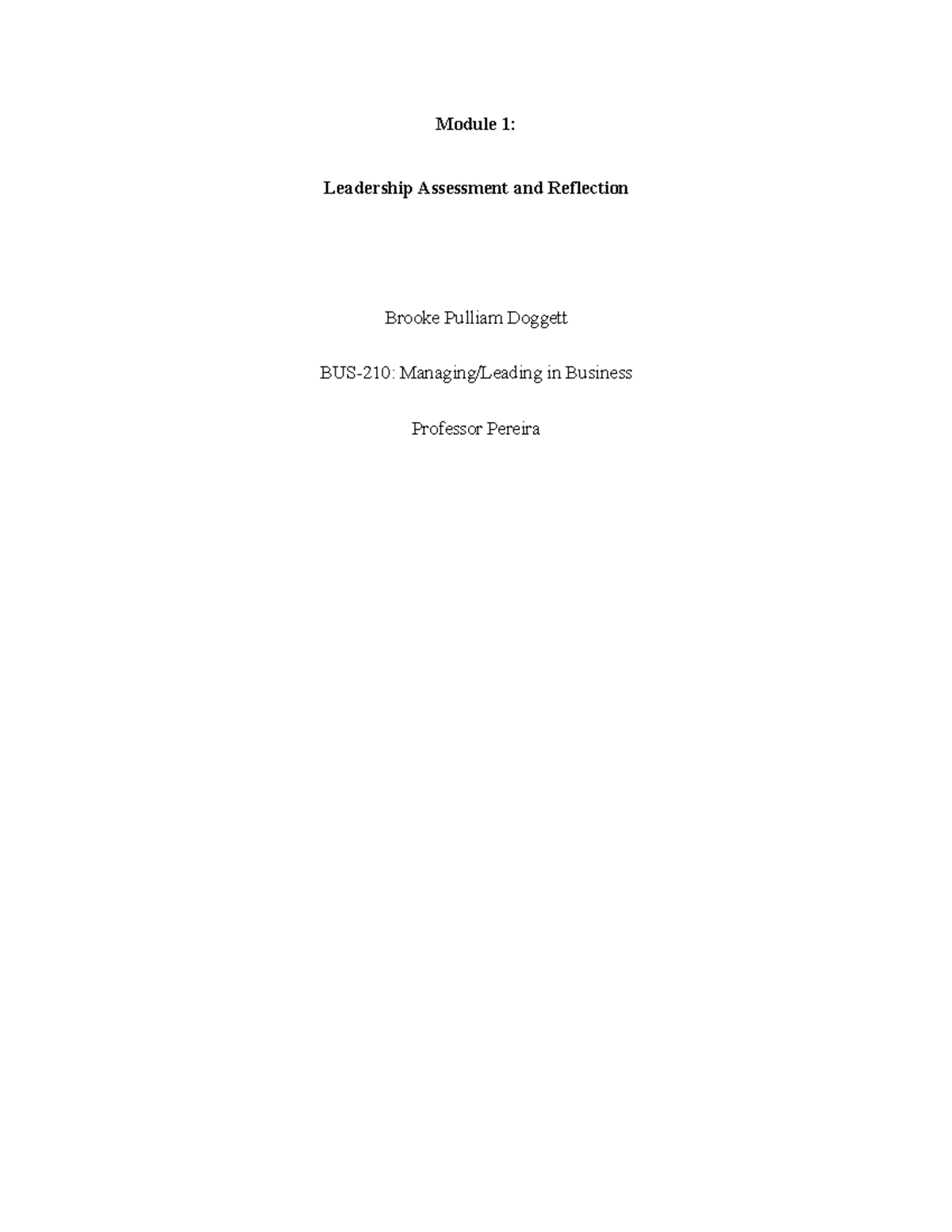 BUS-210 Module 1 Journal - Big Five Test Summary - Module 1 ...