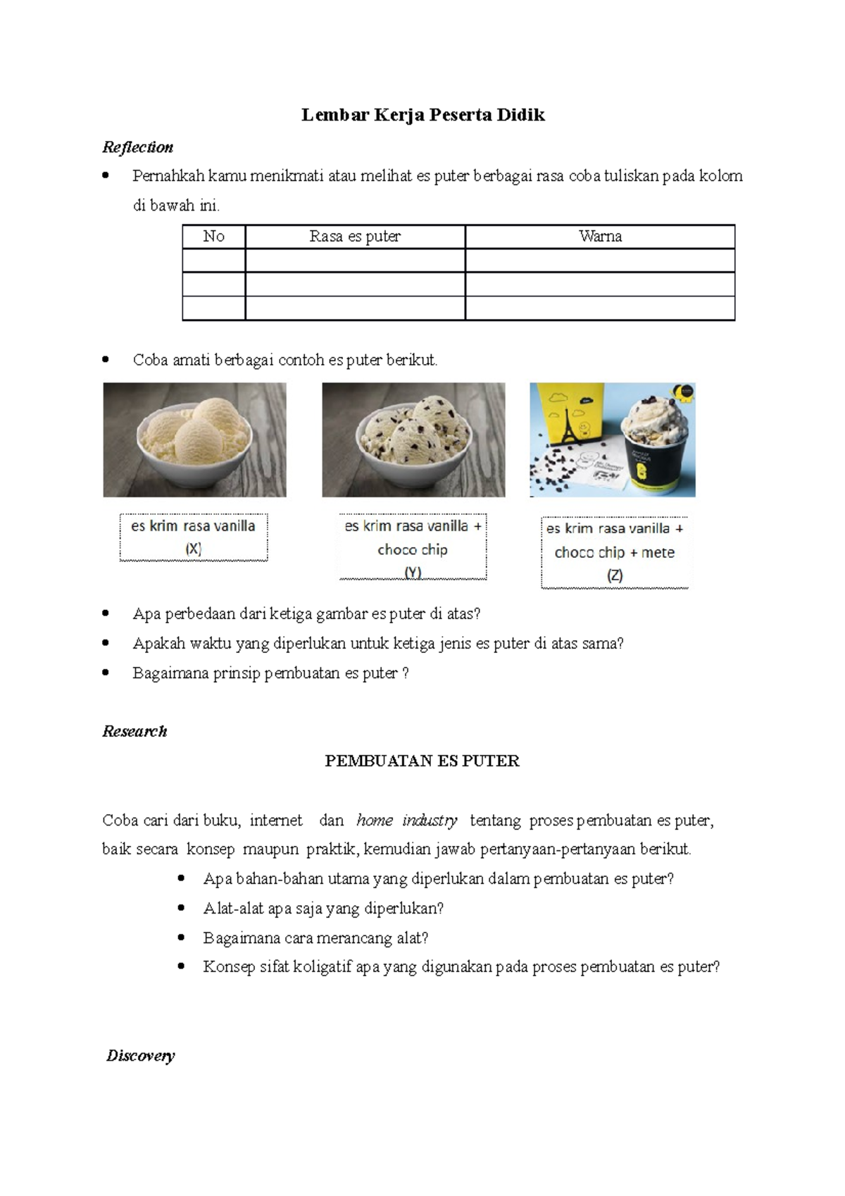 LKPD ES Puter - Lembar Kerja Peserta Didik Reflection Pernahkah kamu menikmati atau melihat es ...