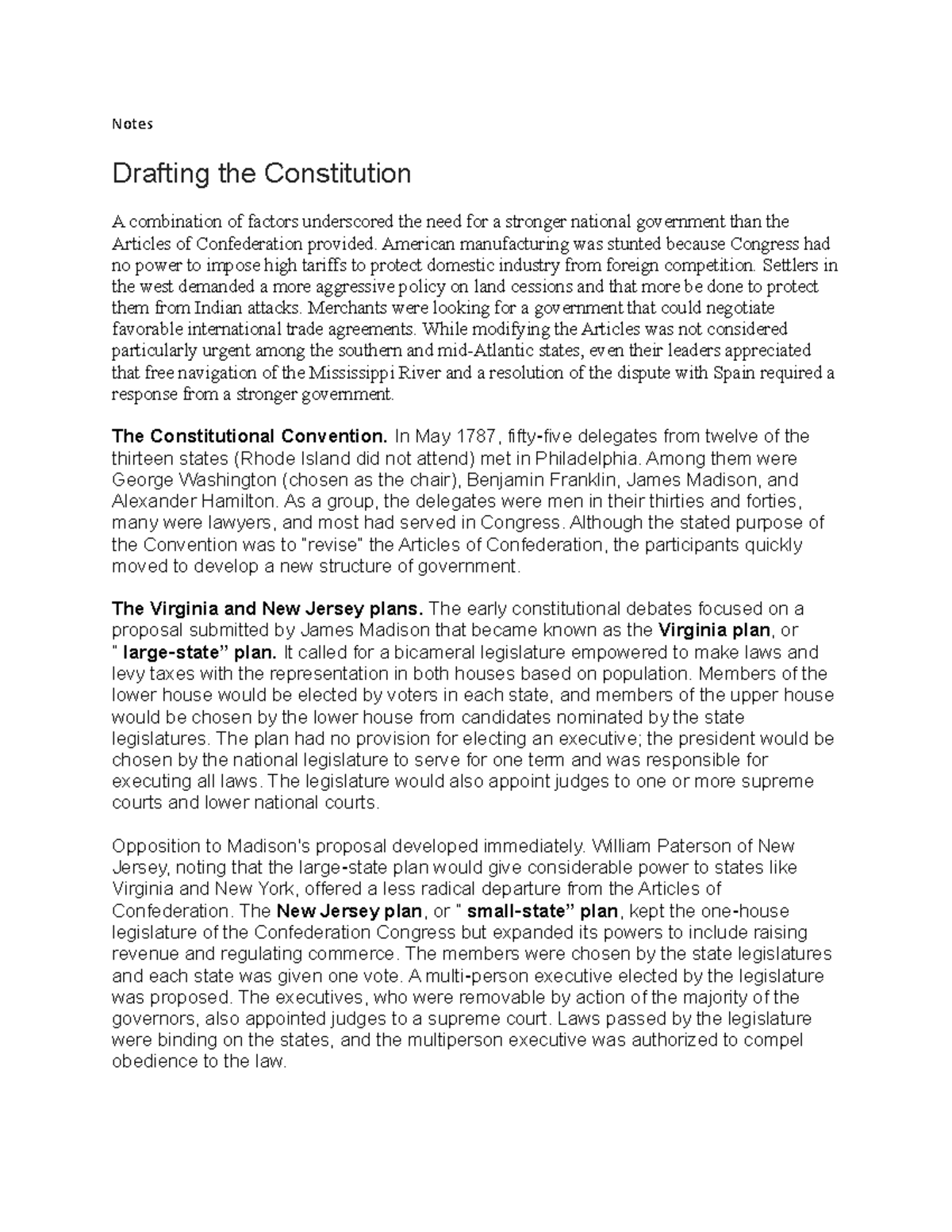 Document 117 - history - Notes Drafting the Constitution A combination ...