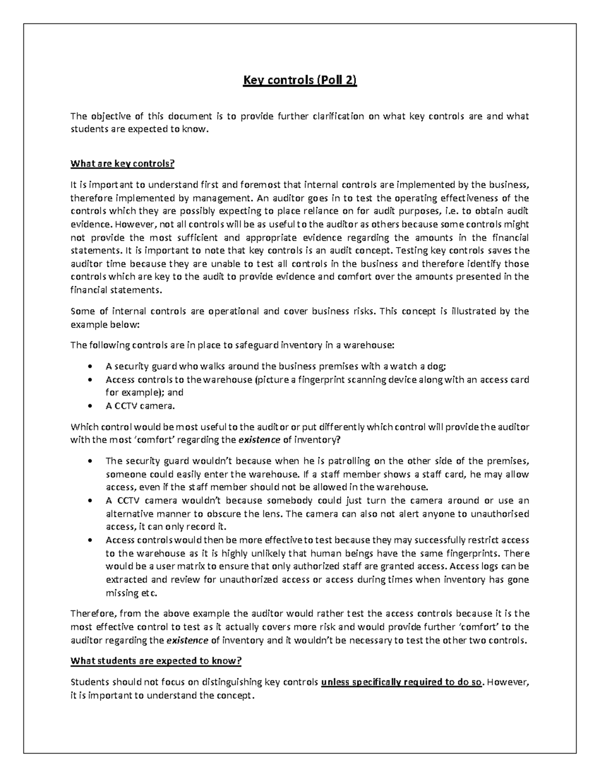Key controls PDF - Key controls (Poll 2) The objective of this document ...