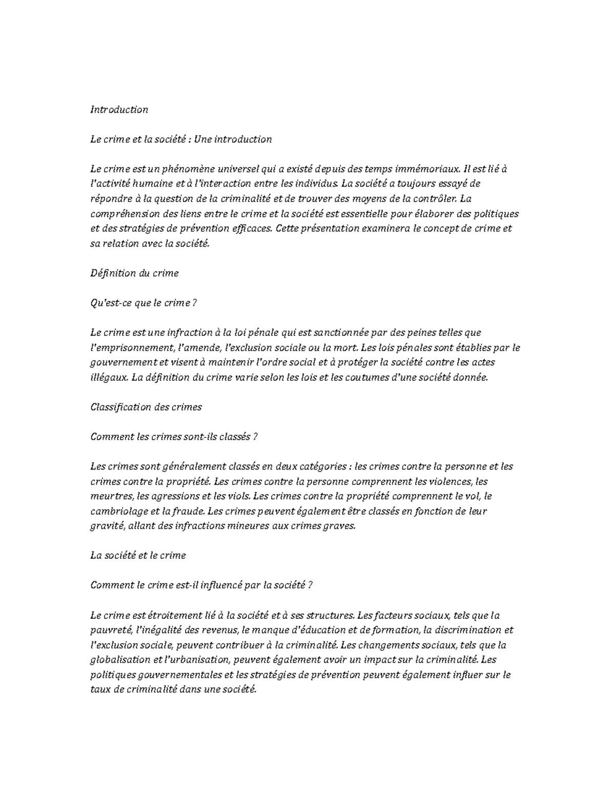Crime and Society note study - Introduction Le crime et la société ...