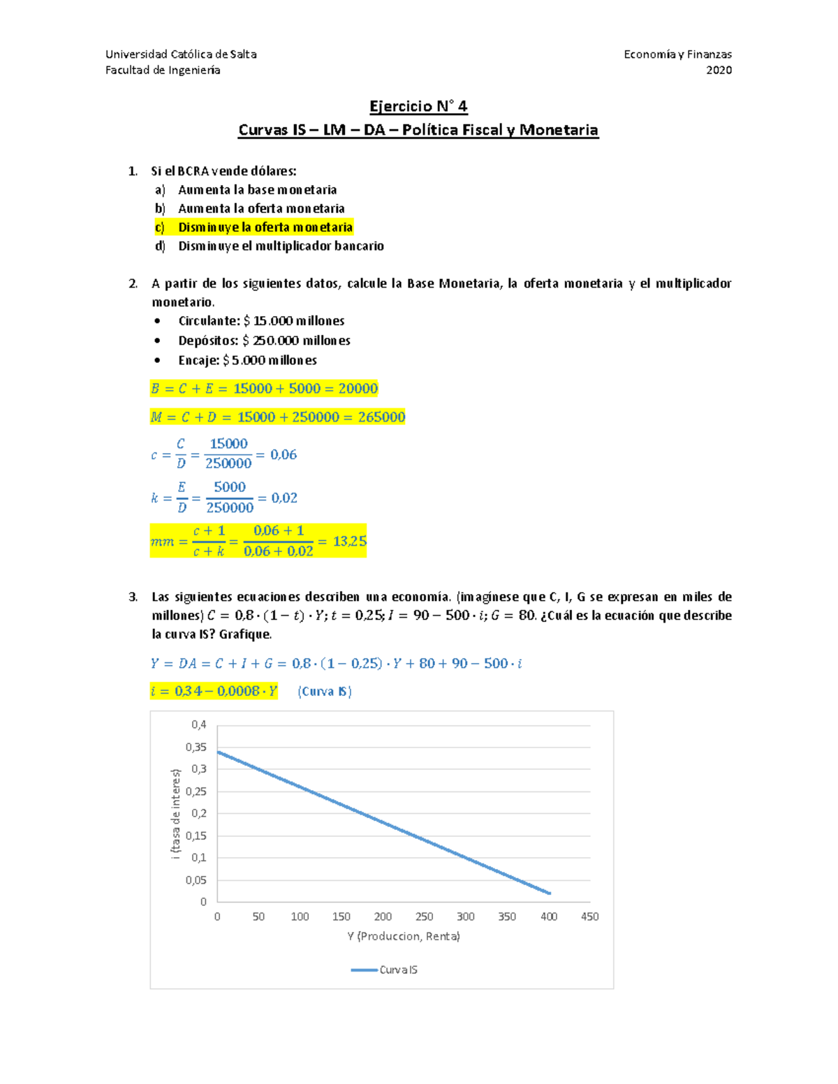 Ejercicio 4 - Curva IS-LM-DA Resuelto - Facultad de Ingeniería 2020 ...