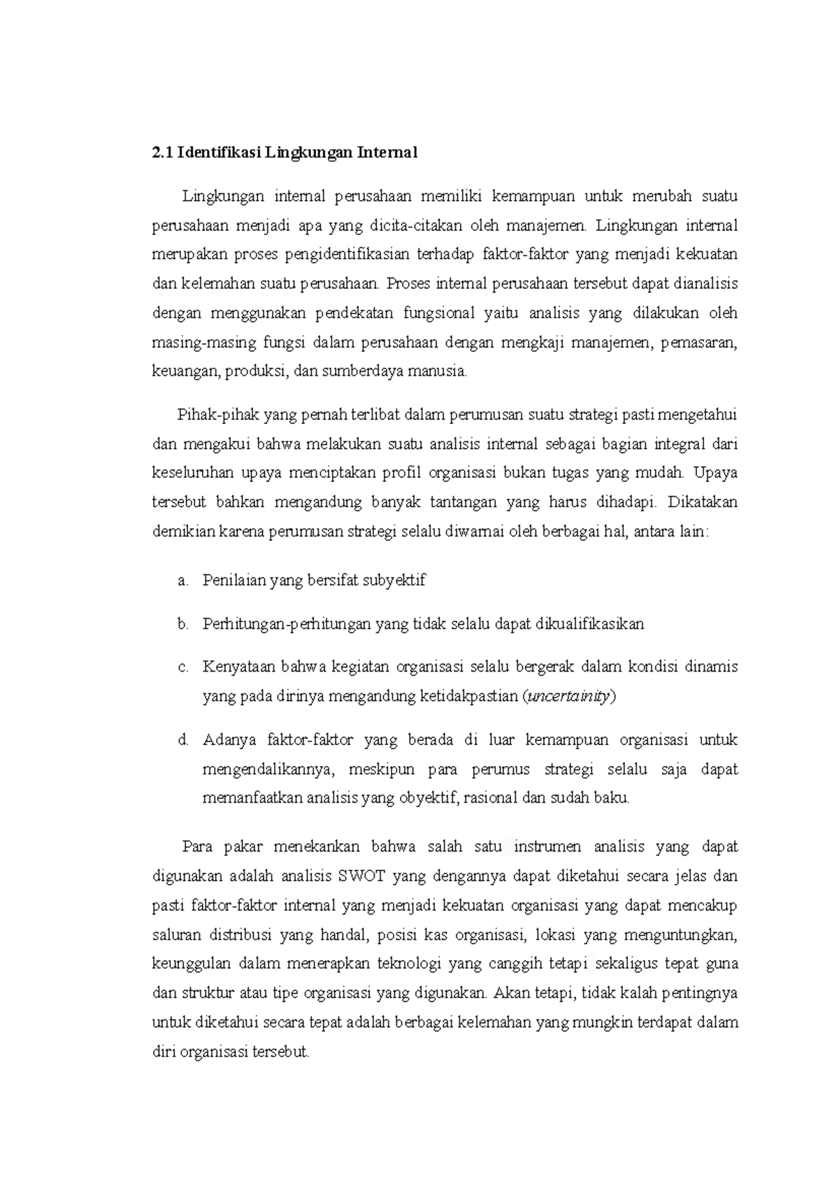 Identifikasi Lingkungan Internal - 2 Identifikasi Lingkungan Internal ...
