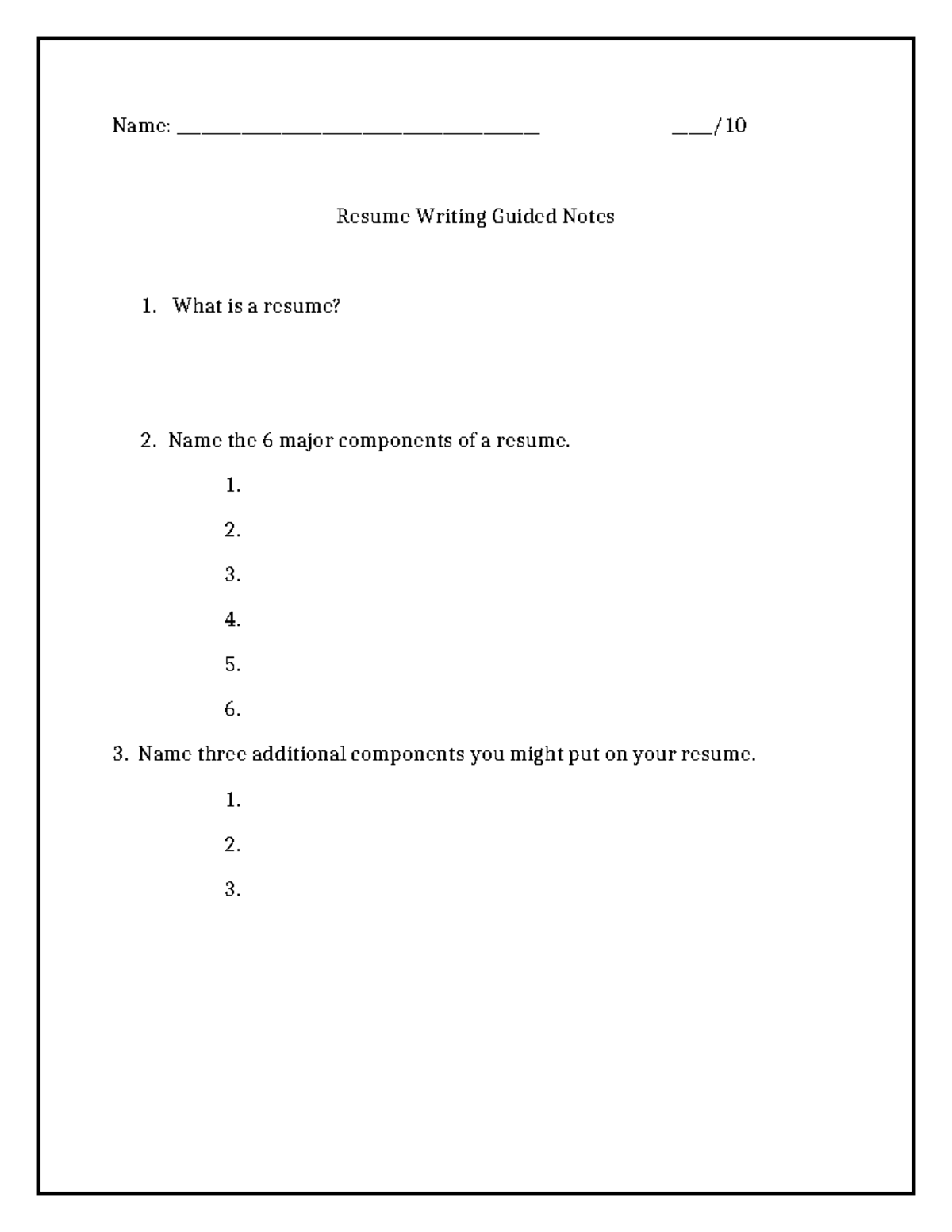 Guided notes Resume Writing PPT - Name