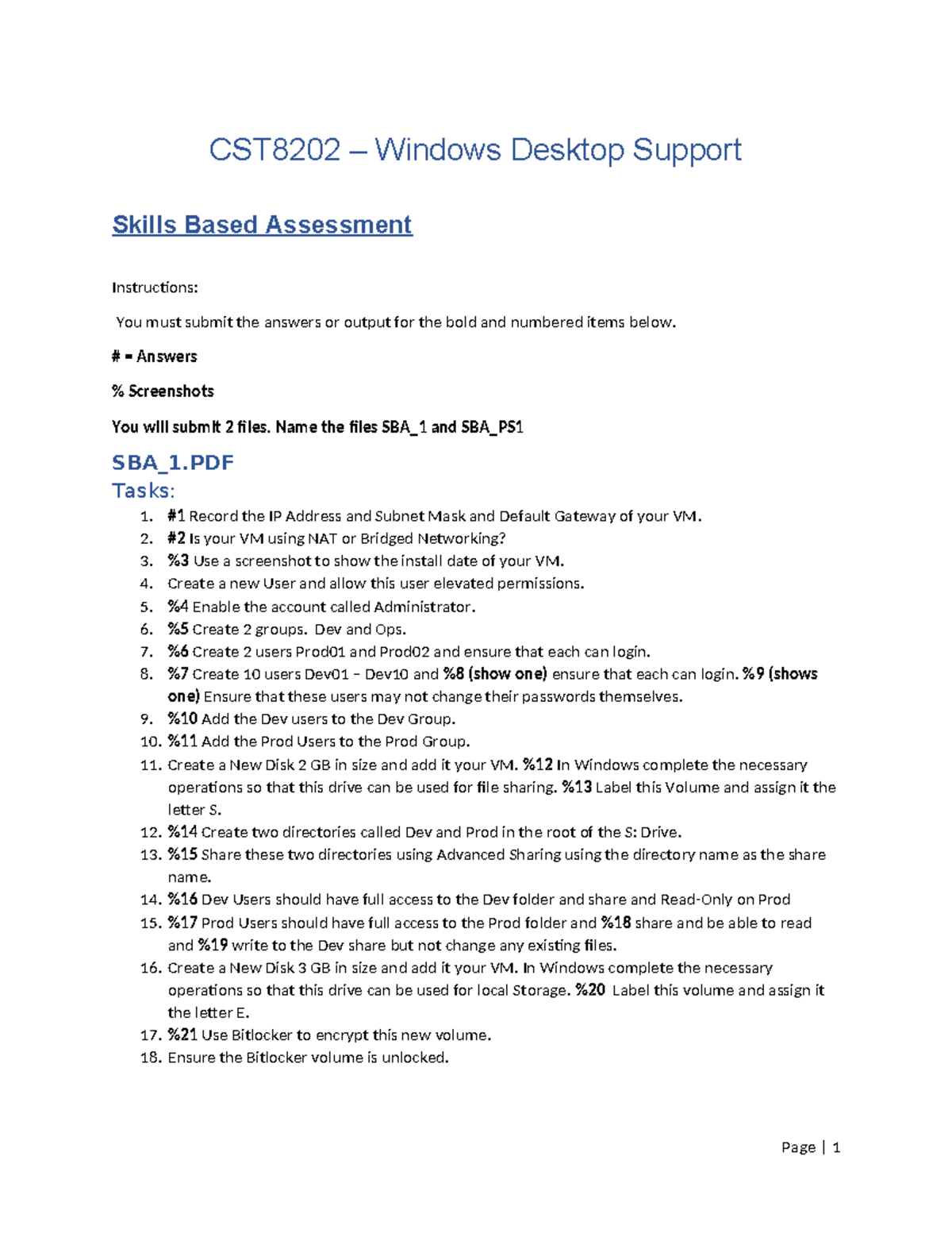 Windows skill based assessment - CST8202 – Windows Desktop Support ...