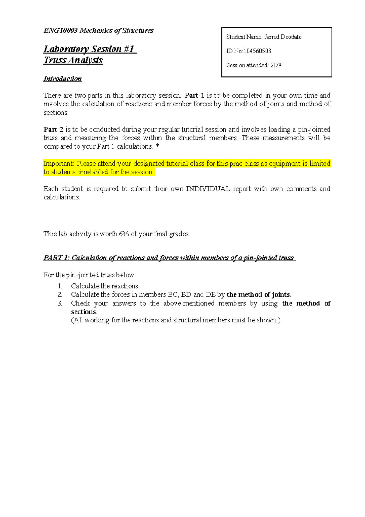 ENG10003 Lab1 Week 7 Working Sheet v1-1 - ENG10003 Mechanics of ...