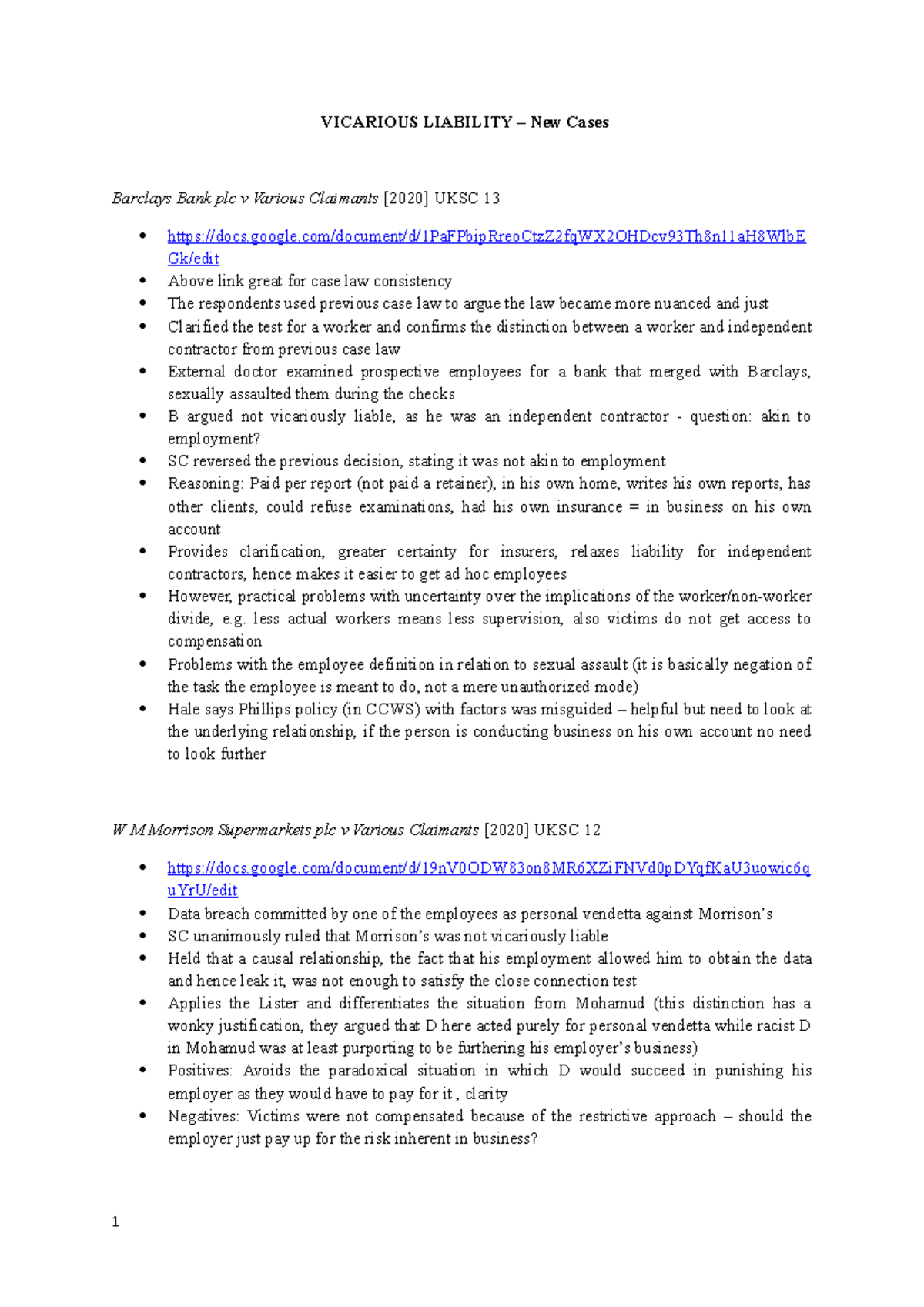 Vicarious liability - Barclays Bank and Morrisons Case Summaries ...