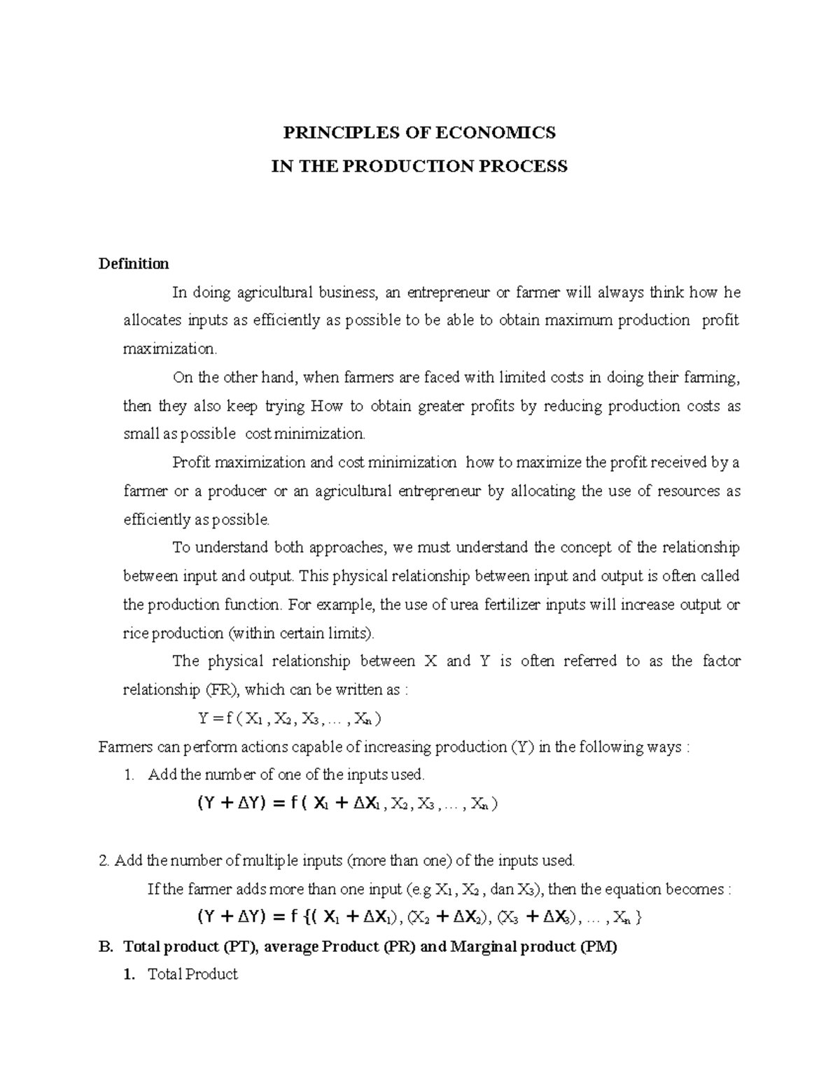 Principles OF Economics - PRINCIPLES OF ECONOMICS IN THE PRODUCTION ...