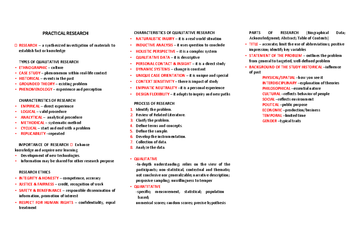 Practical- Research-1 - PRACTICAL RESEARCH RESEARCH – a synthesized ...