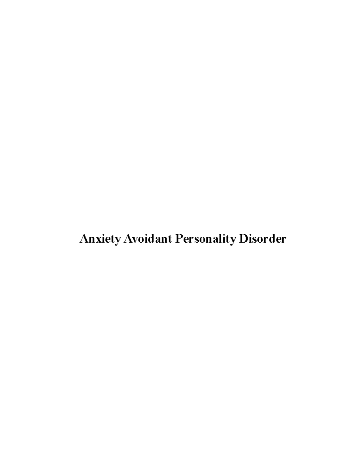 Avoidant Personality Disorder - Anxiety Avoidant Personality Disorder ...