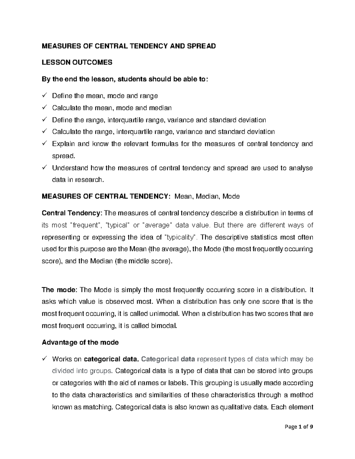 Measures of central tendency and spread - Understand how the measures ...