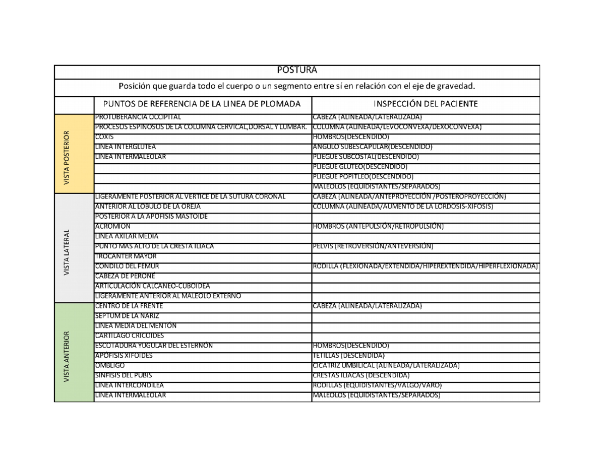Resumen postura - PUNTOS DE REFERENCIA DE LA LINEA DE PLOMADA ...