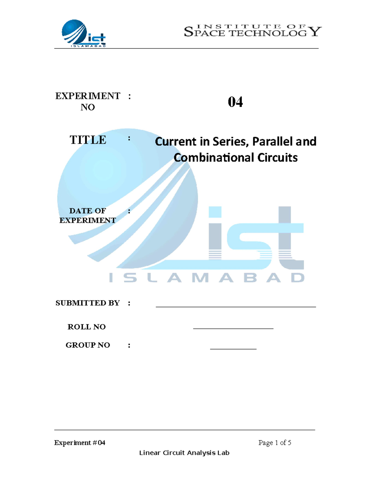 Lab-04 combination ckt - EXPERIMENT NO : 04 TITLE : Current in Series ...