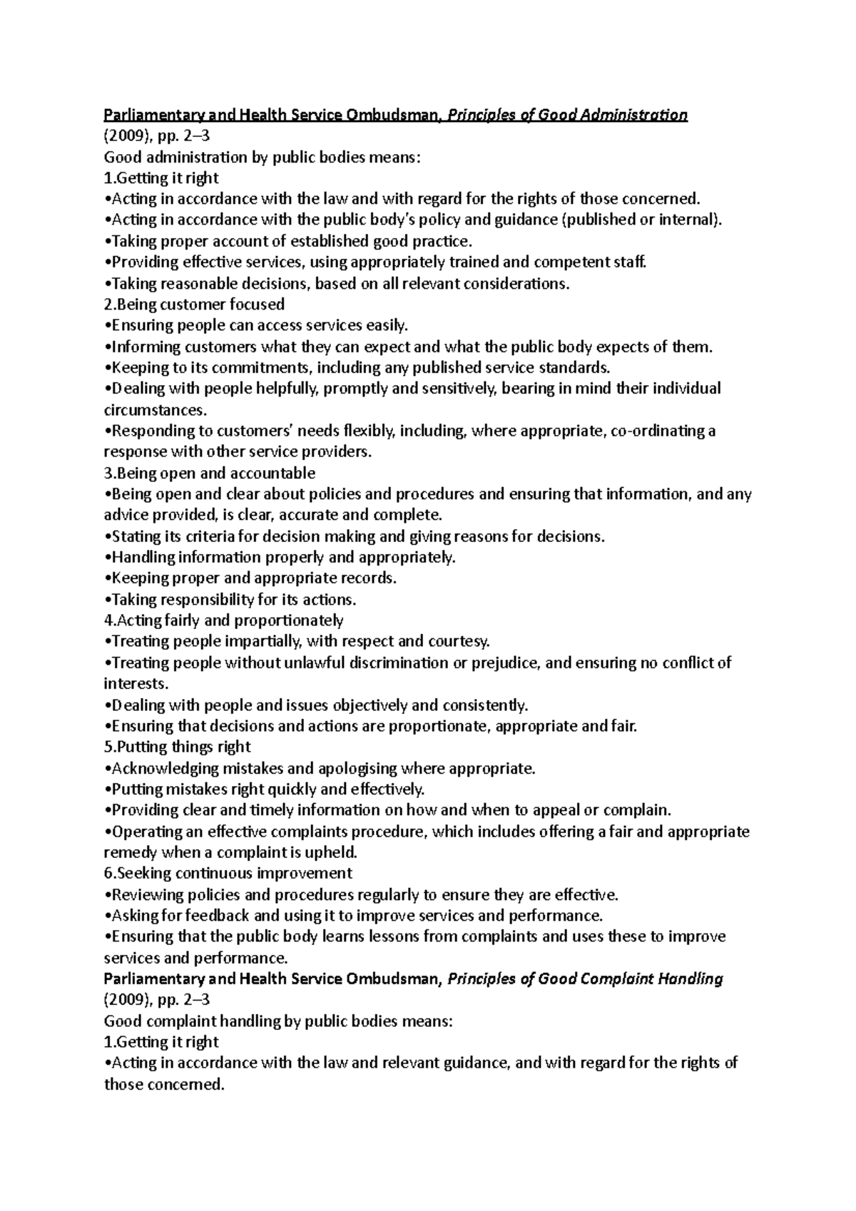 Parliamentary and Health Service Ombudsman, Principles of Good ...