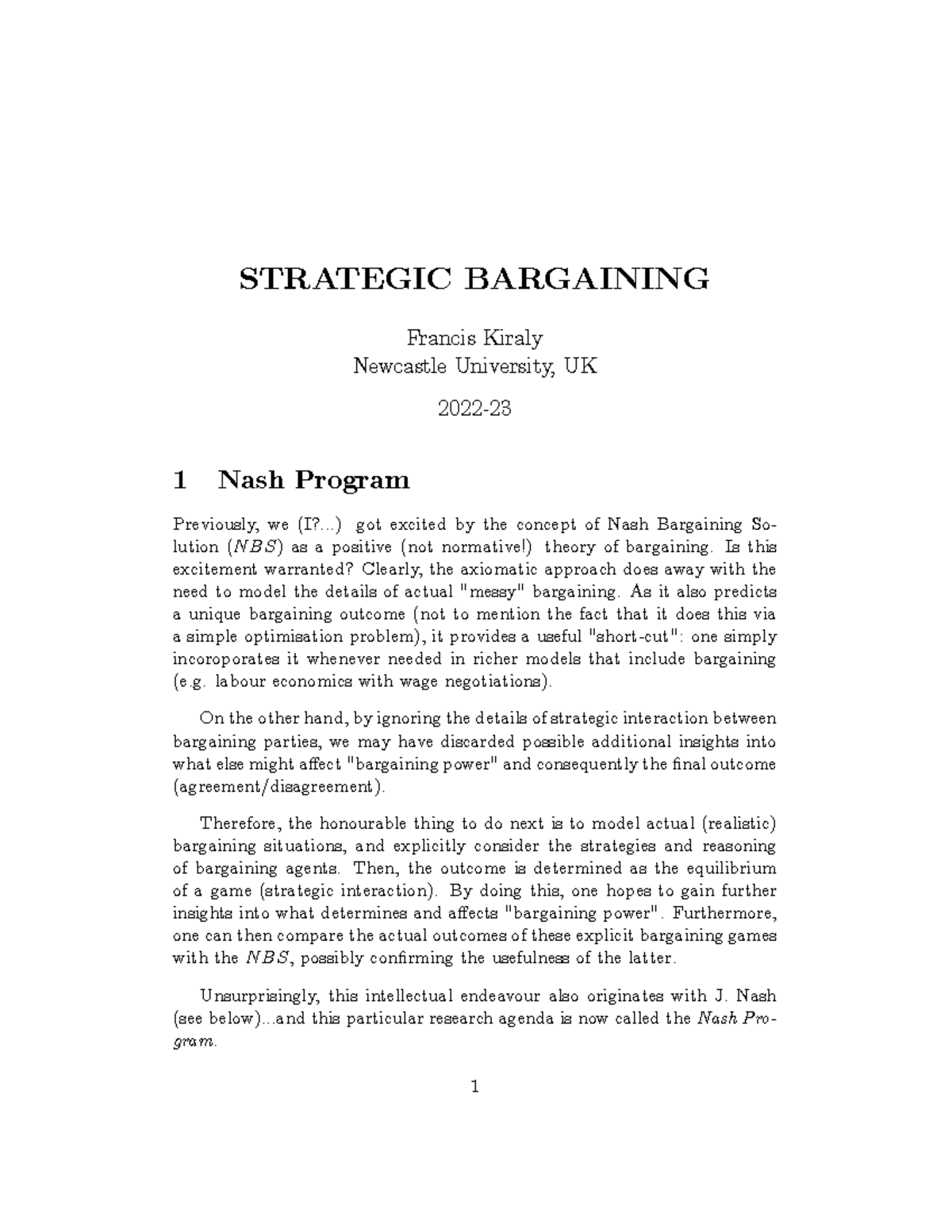 7. Strategic bargaining notes - STRATEGIC BARGAINING Francis Kiraly ...