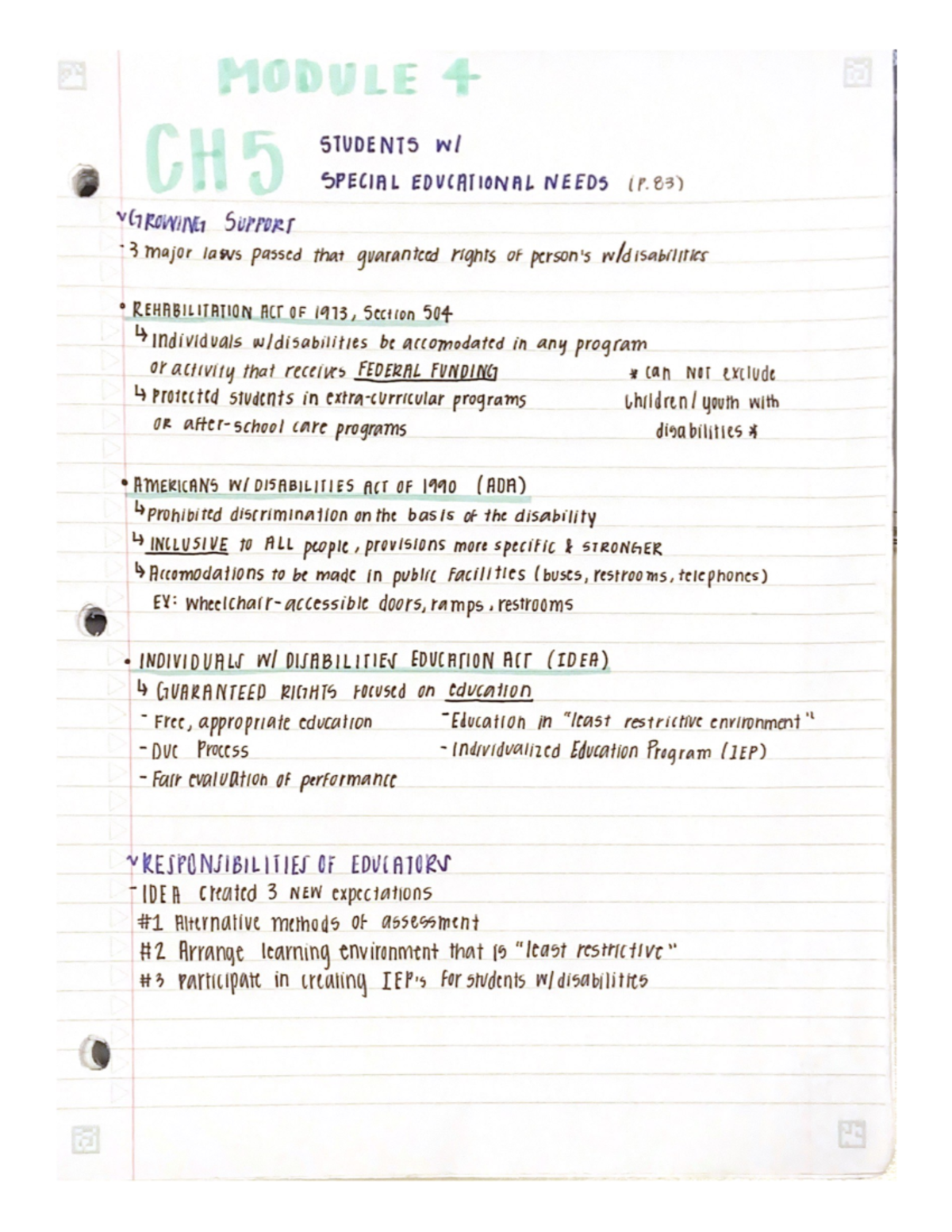 Module 4 ch5 - Students with special educational need, chapter 5 explores the laws for ...