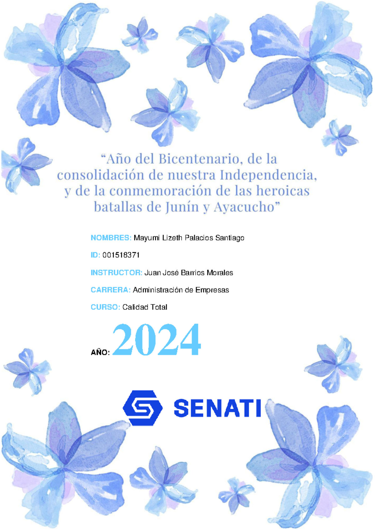 Entregable 01 Calidad Total (1) - NOMBRES: Mayumi Lizeth Palacios Santiago ID: 001518371 ...