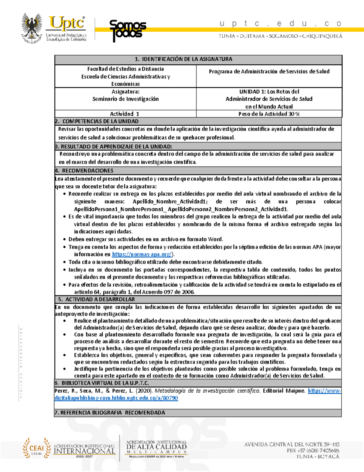 Actividad 1 Seminario de Investigación II-2023 - 1. IDENTIFICACI”N DE LA ASIGNATURA Facultad de ...