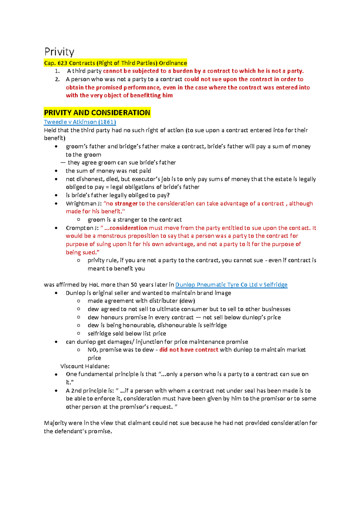 (7) Privity - Contract - Privity Cap. 623 Contracts (Right of Third ...