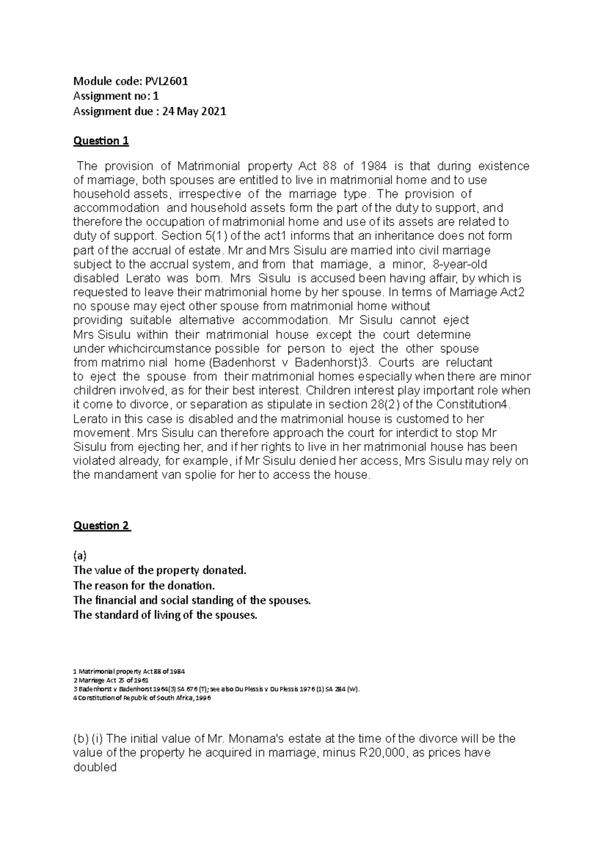 Name - LLB MODULE - Module code: PVL Assignment no: 1 Assignment due : 24 May 2021 Question 1 ...