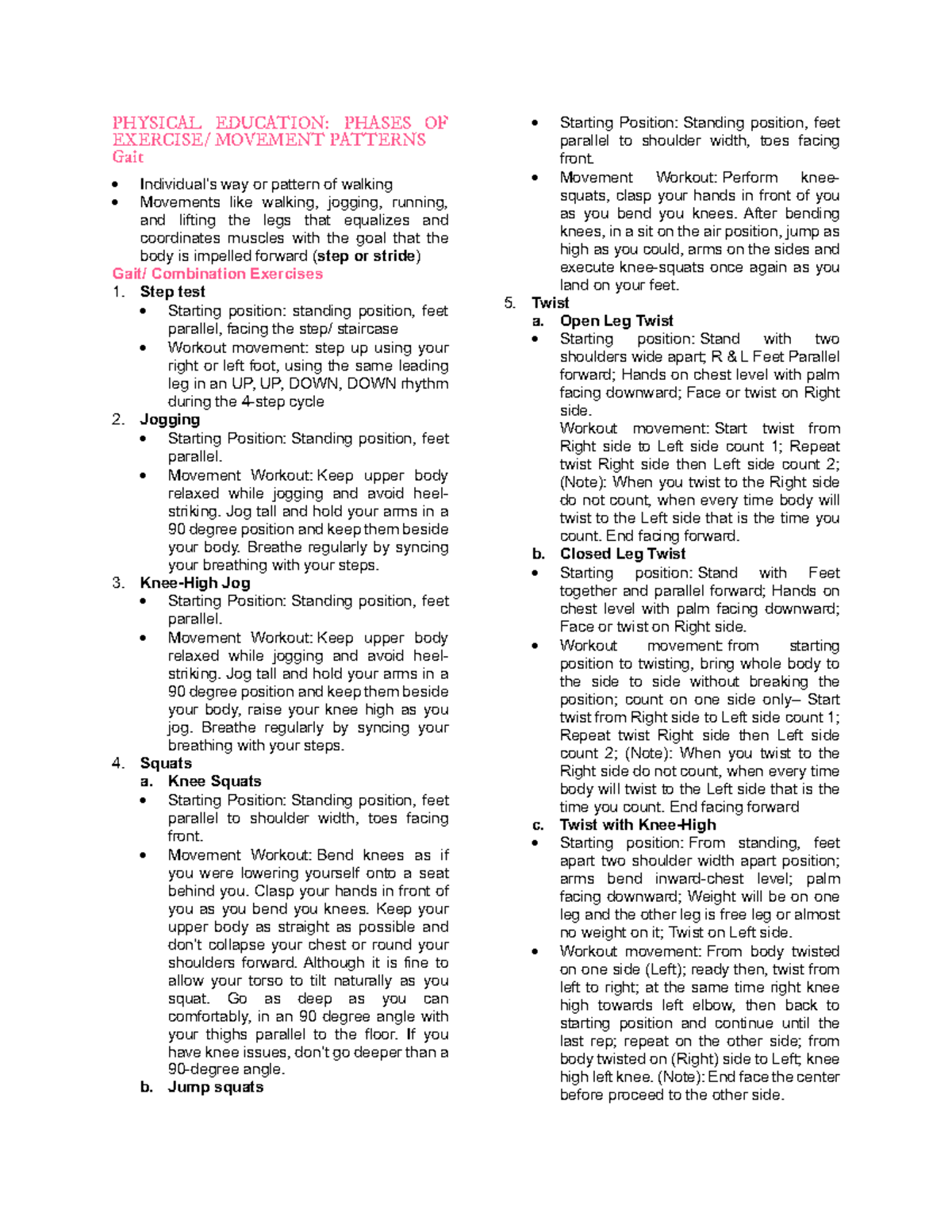 1- Phases OF Exercise: Movement Patterns - PHYSICAL EDUCATION: PHASES ...