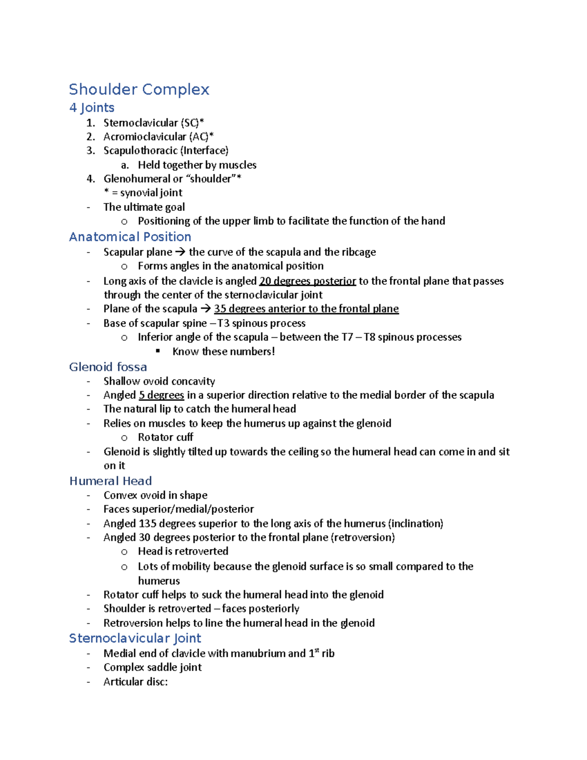 Shoulder Complex SG - Shoulder Complex 4 Joints Sternoclavicular (SC ...