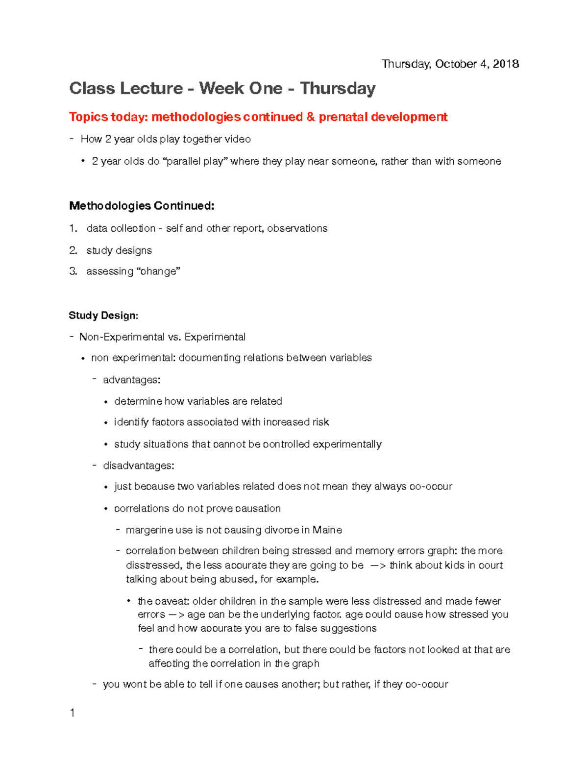 Lifespan - Week One - (Thurs) - Class Lecture - Week One - Thursday ...