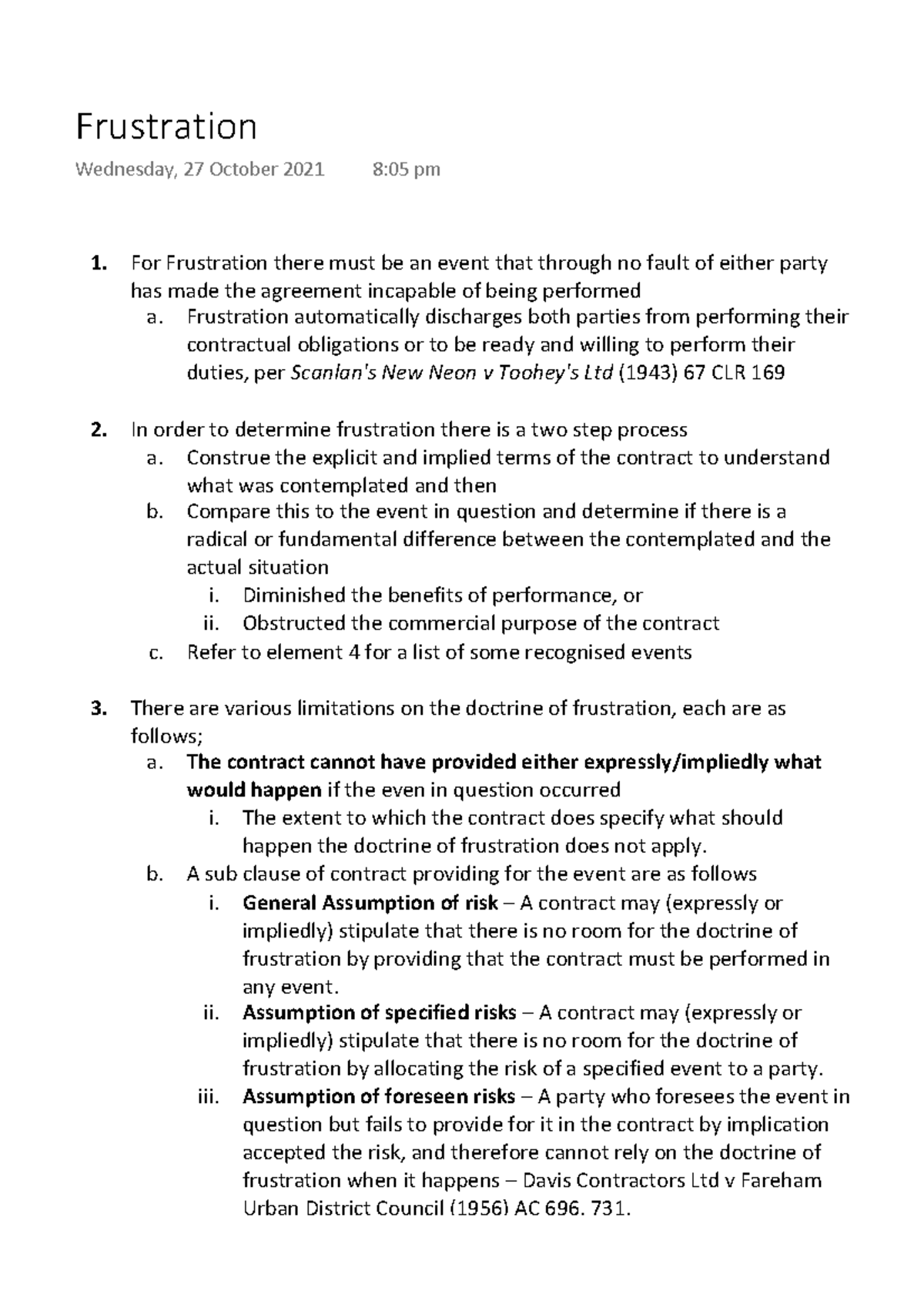 Framework for Frustration of Contract (Contract Law) - For Frustration ...