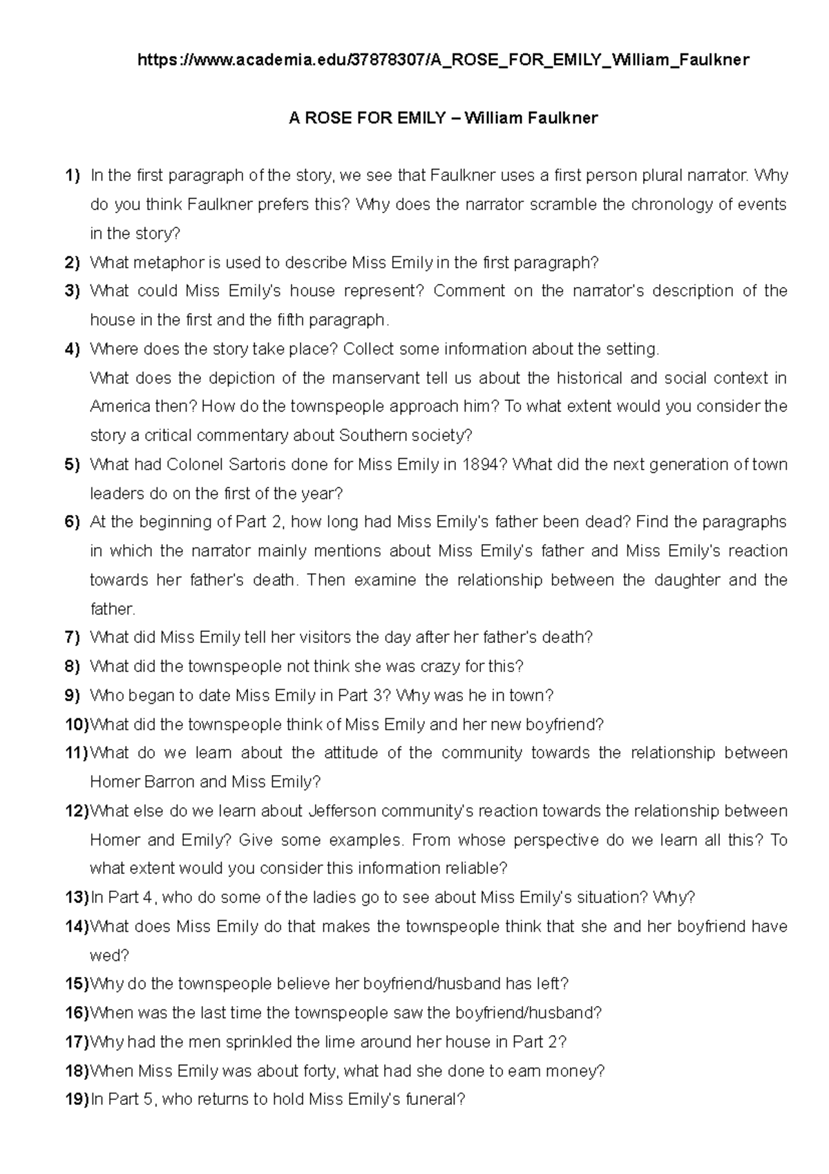 ( Academia) A ROSE FOR Emily William Faulkner - academia/37878307/A ...