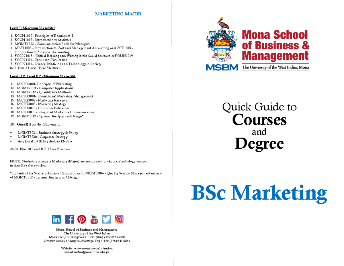 Bsc marketing - quick guide 2018 - MARKETING MAJOR Level I (Minimum 30 ...
