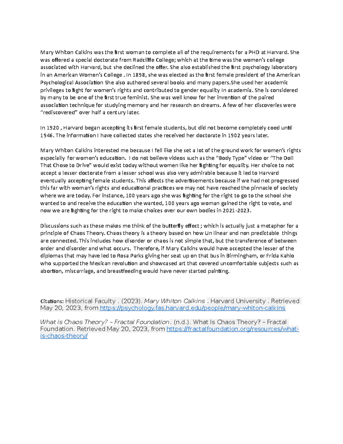 Scs 100 4-1 - Discussion 4-1 - Mary Whiton Calkins was the first woman ...