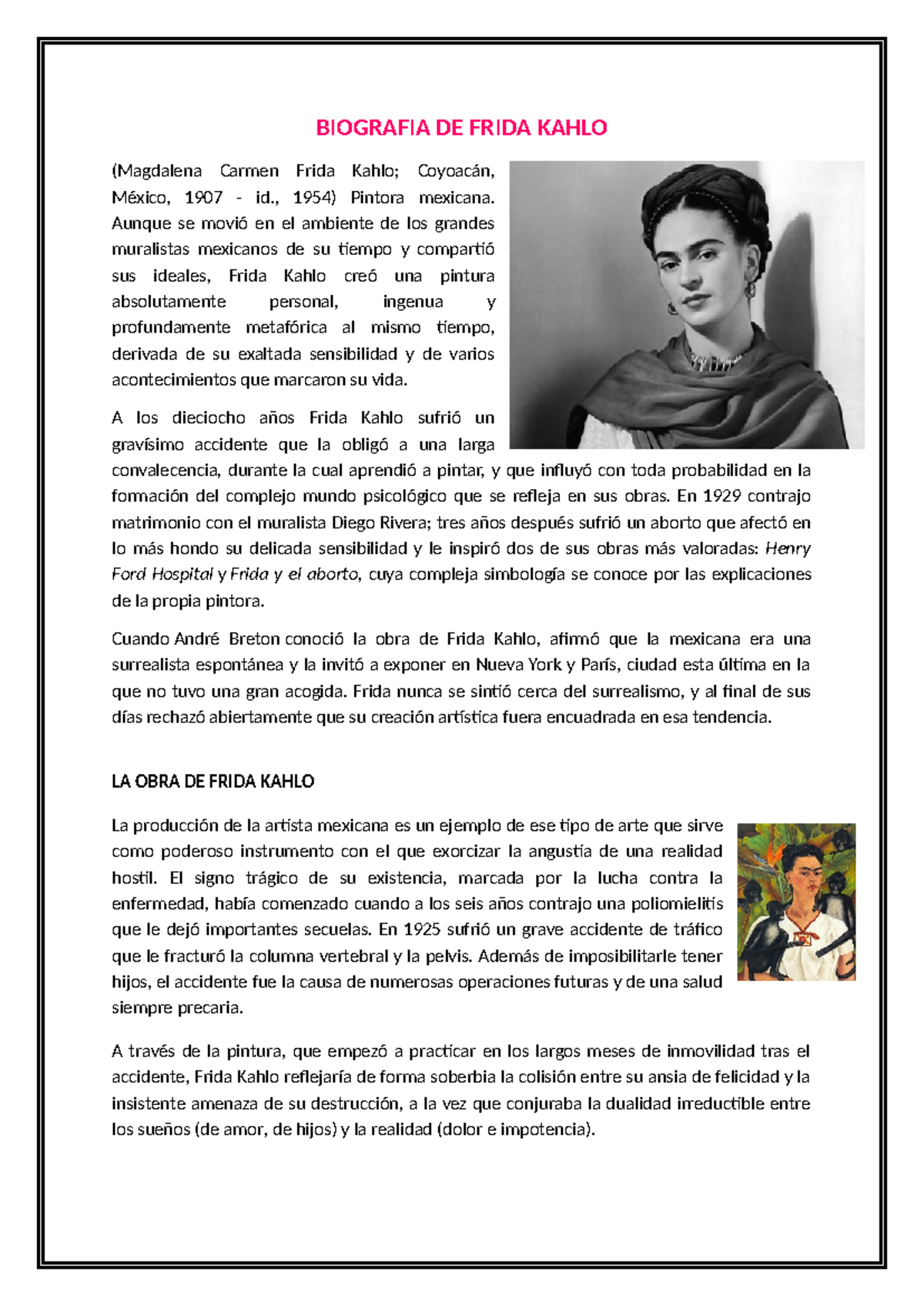 Biografia DE Frida Kahlo - BIOGRAFIA DE FRIDA KAHLO (Magdalena Carmen ...