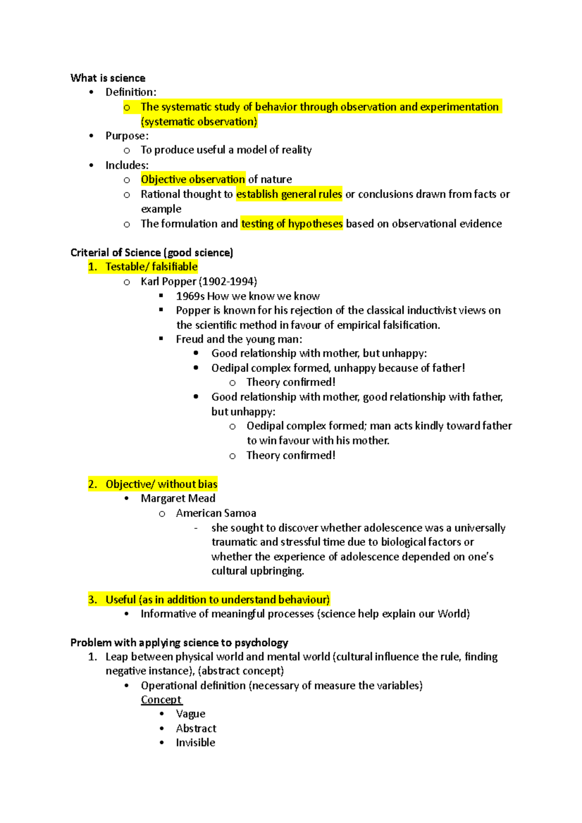 Mid-term notes (week1 -week4) - What is science - Definition: o The ...