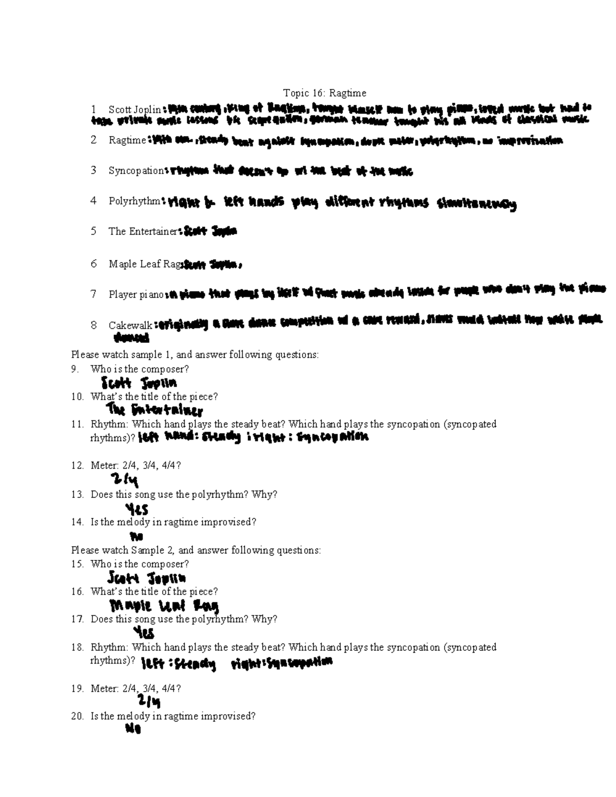 Music Appreciation Notes Topic 16 - Topic 16: Ragtime 1 Scott Joplin 2 ...